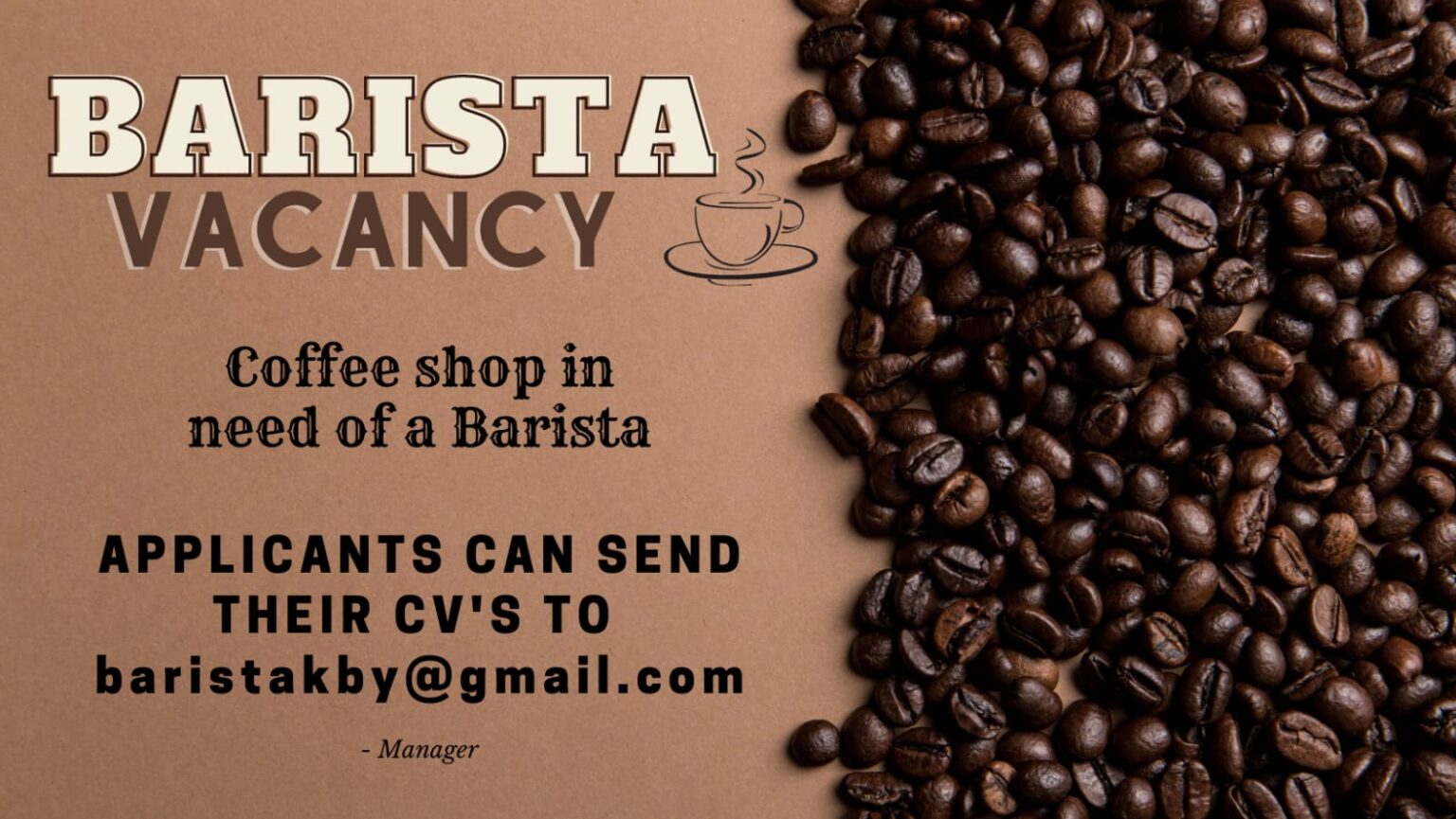 Barista Vacancy – NOCCI Member Ad – NOCCI